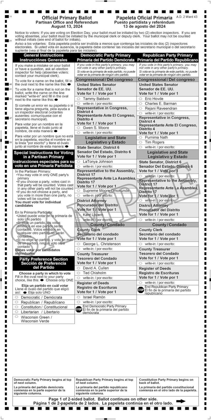 Notice of Partisan Primary and Sample Ballot August 13, 2024 ...