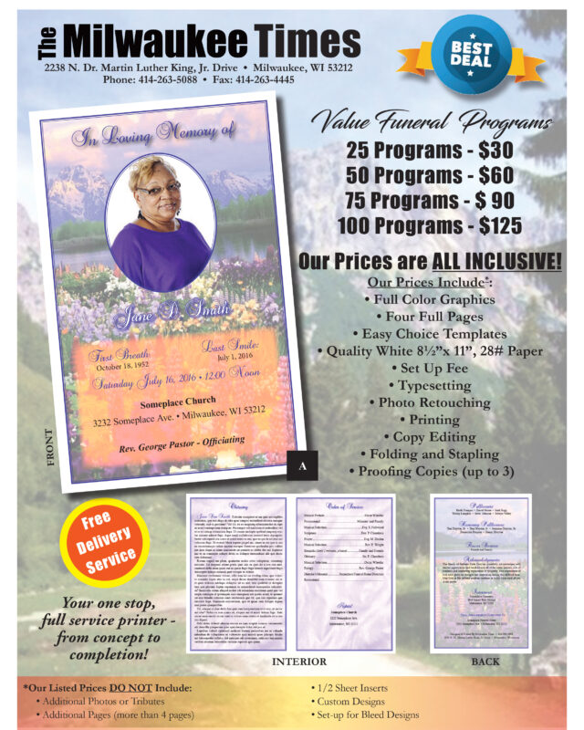 Obituary Program Pricing - Milwaukee Times Weekly Newspaper